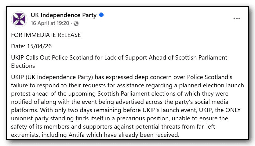 UKIP blames police and phoney 'antifa' threat for Scottish election ...