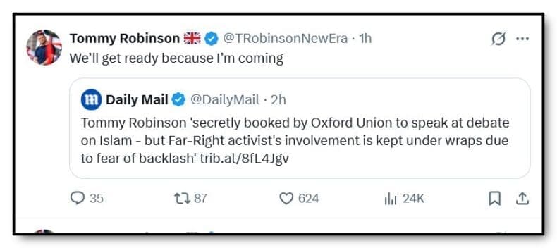 Oxford Union rolls out red carpet for Tommy Robinson - in secret ...